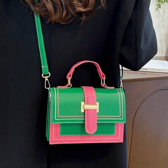 Bags | Green Pink Handbag Crossbody Purse Leather Pocketbook Bag Clutch ...